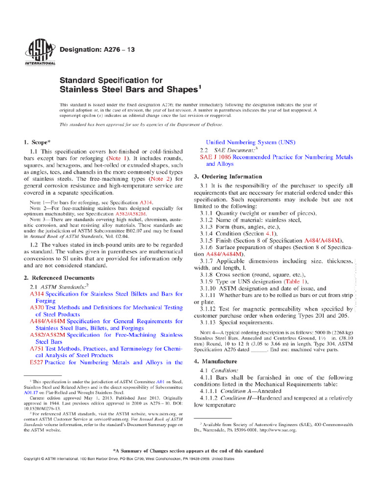 Astm A276 2013 | PDF