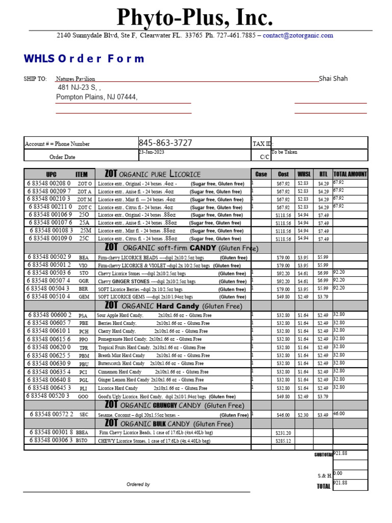 Wholesale Order Form for Licorice Products | PDF