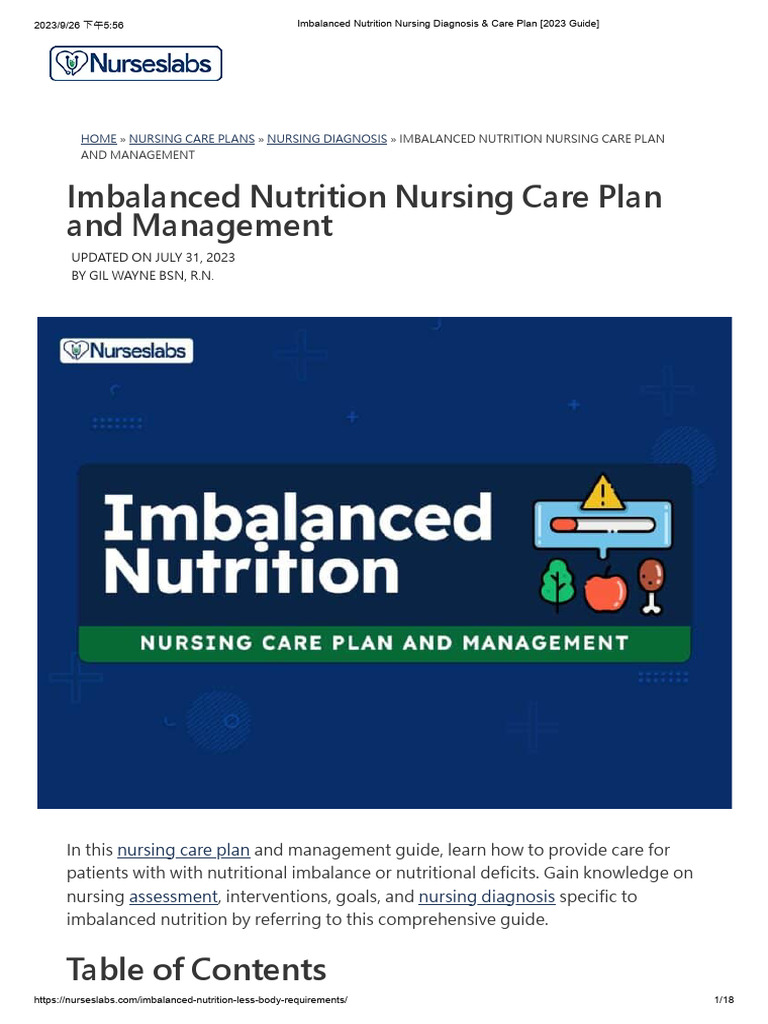 Imbalanced Nutrition Nursing Diagnosis & Care Plan (2023 Guide) | PDF