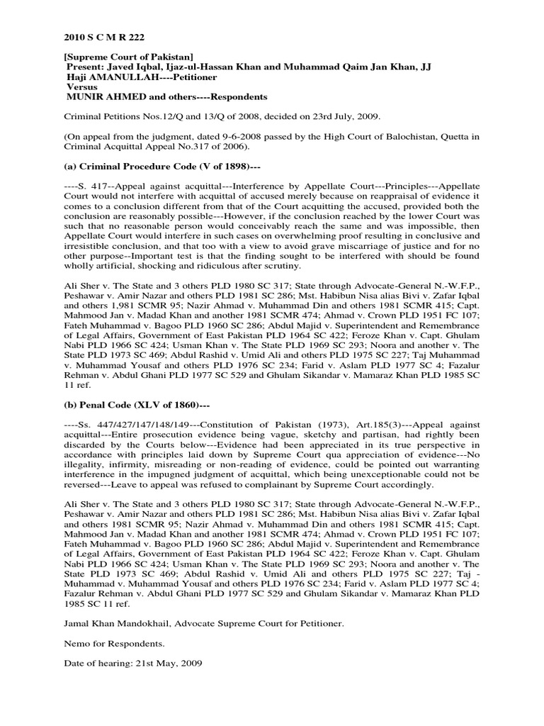2010 SCMR 222 | PDF | Political Law | Judiciaries 2010 SCMR 222 | PDF | Political Law | Judiciaries