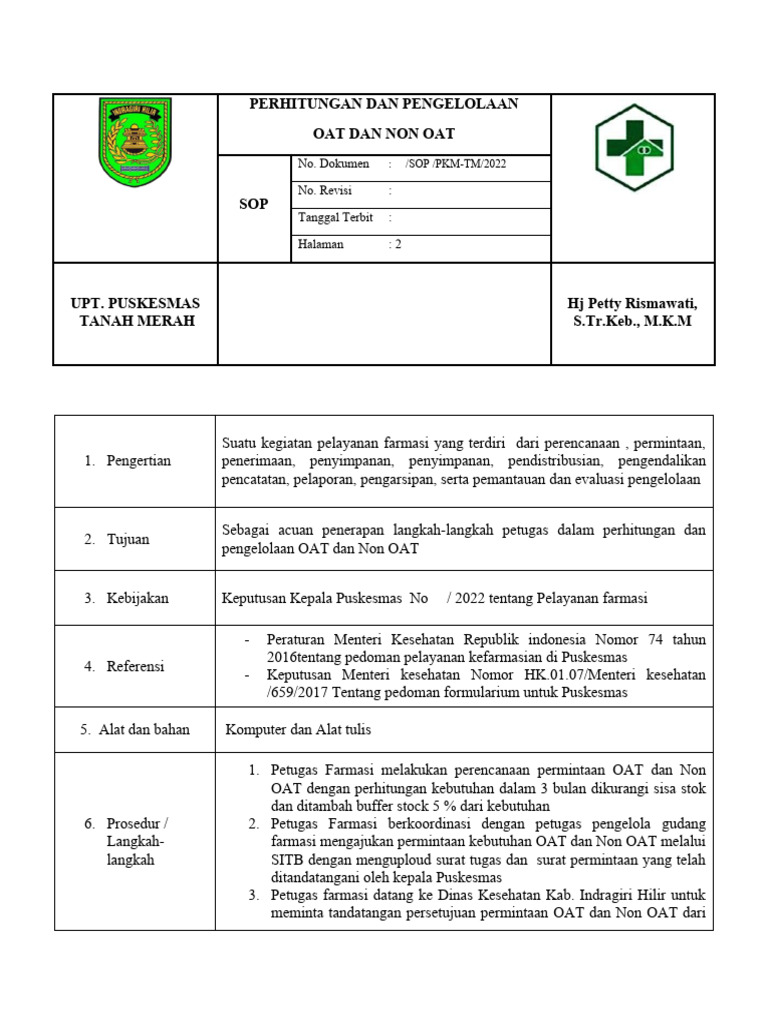 Sop Perhitungan Dan Pengelolaan OAT Dan NON OAT | PDF