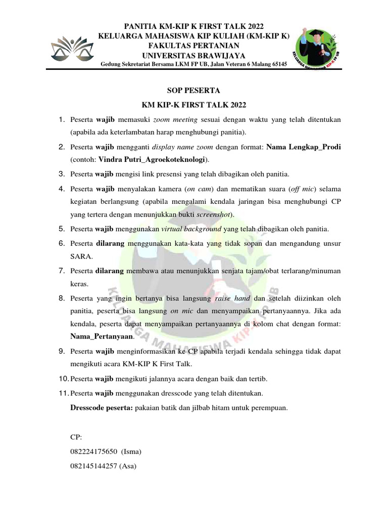 Sop Peserta First Talk 2022 | PDF