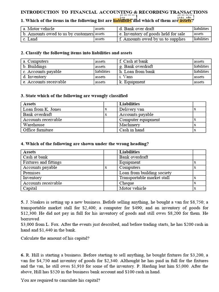 1 - Exercises | PDF | Debits And Credits | Banks