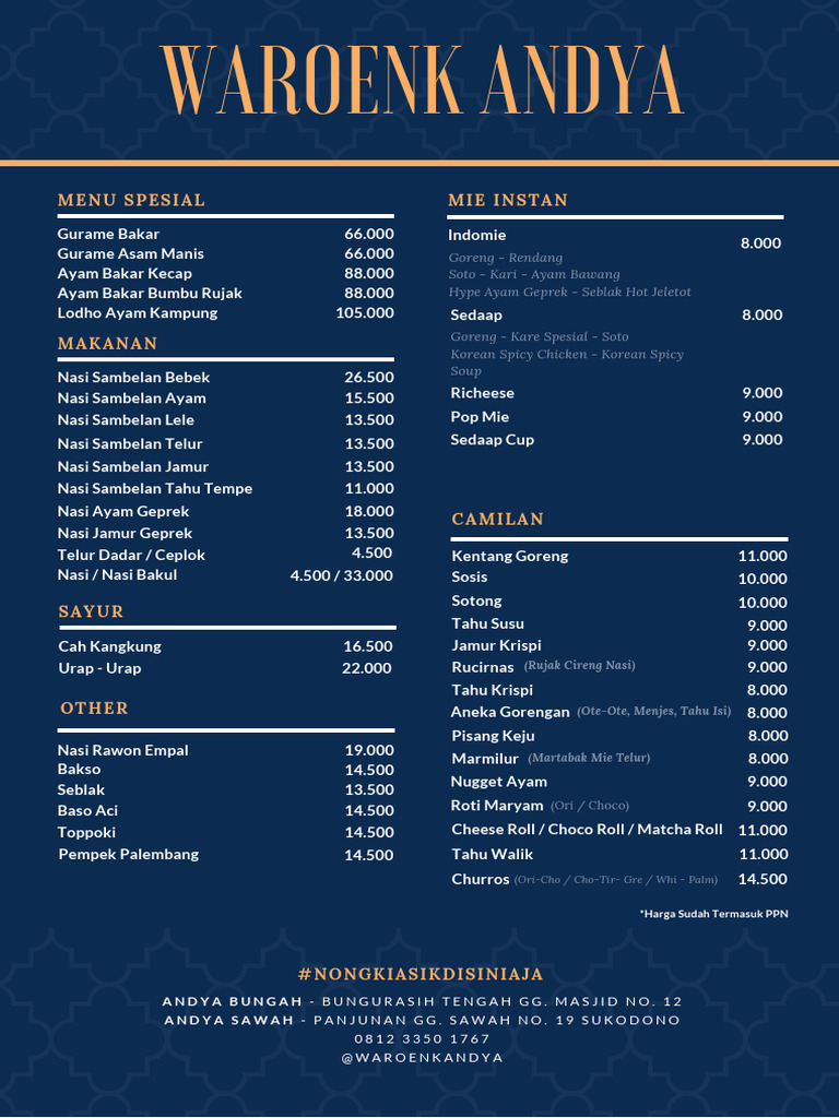 Menu Waroenk Andya X Tuturutu 2023 | PDF