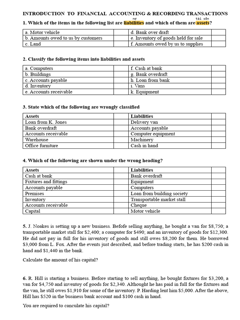 1 - Exercises | PDF | Banks | Balance Sheet