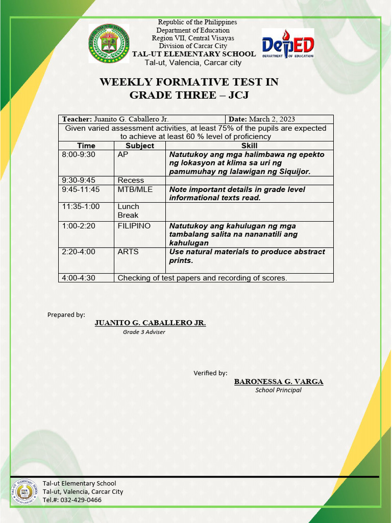 Q3 - Weekly Formative Test - Week3 | PDF