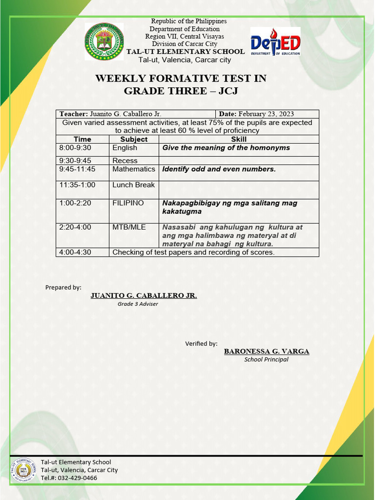Q3 - Weekly Formative Test - Week2 | PDF