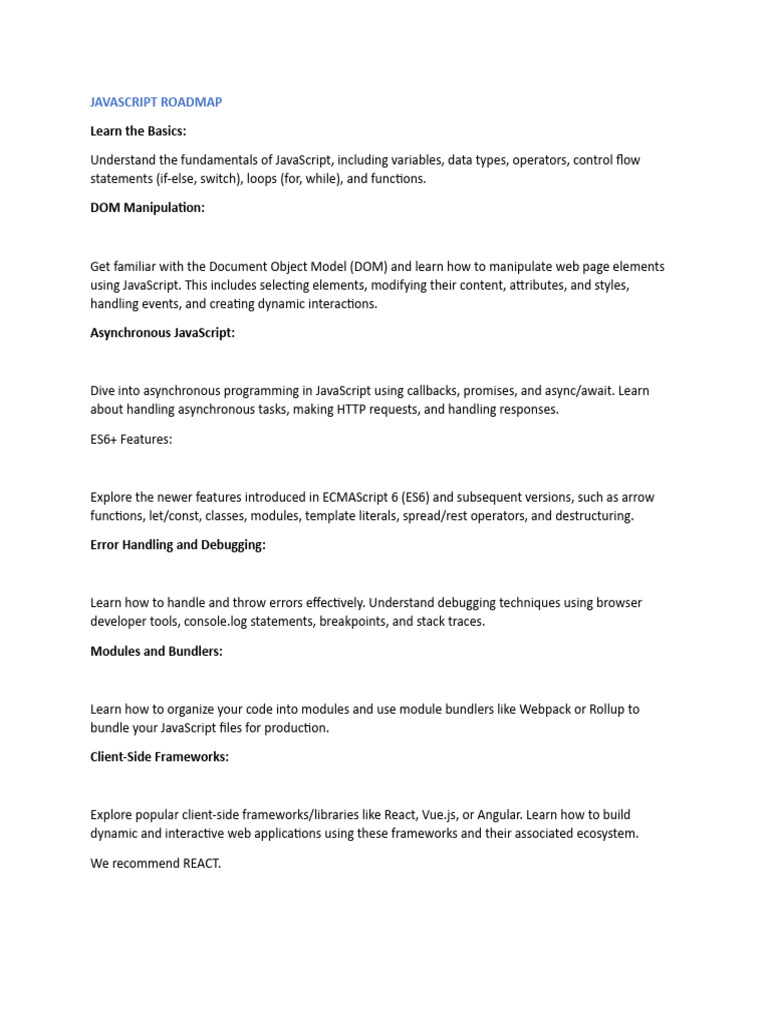 Javascript Roadmap | PDF | Java Script | Document Object Model Javascript Roadmap | PDF | Java Script | Document Object Model