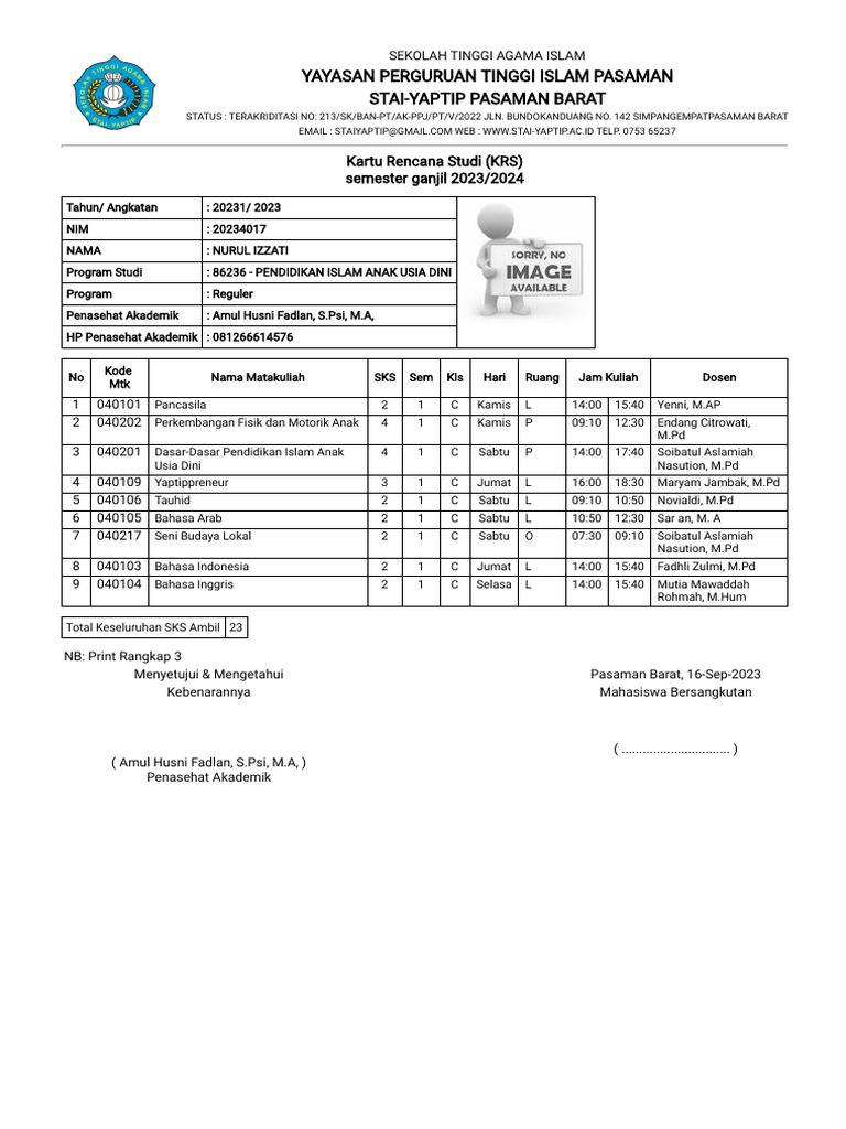 Cetak KRS Semester 1 | PDF