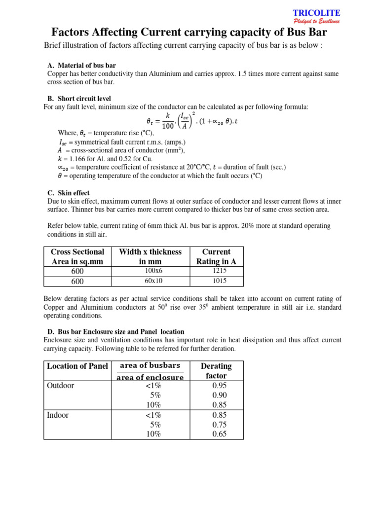 Busbar Current Carrying Capacity Factors | PDF | Electrical Resistivity ...