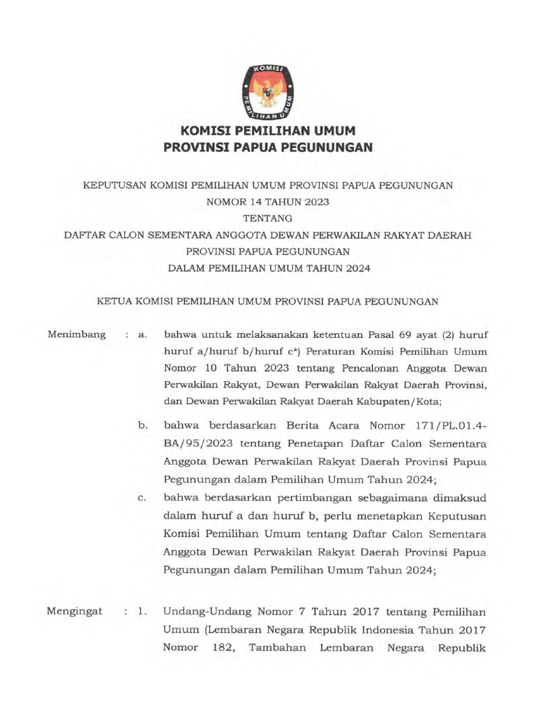 Dcs Anggota DPRD Provinsi Papua Pegunungan | PDF