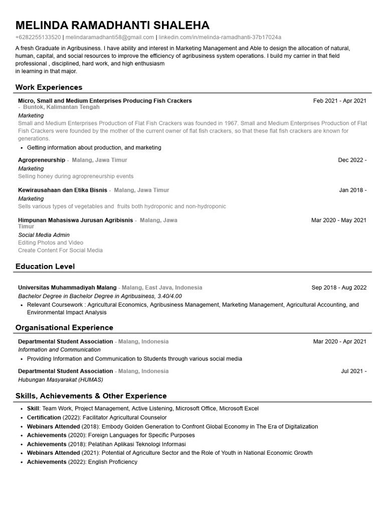 Resume Terbaru Melinda | PDF | Economies