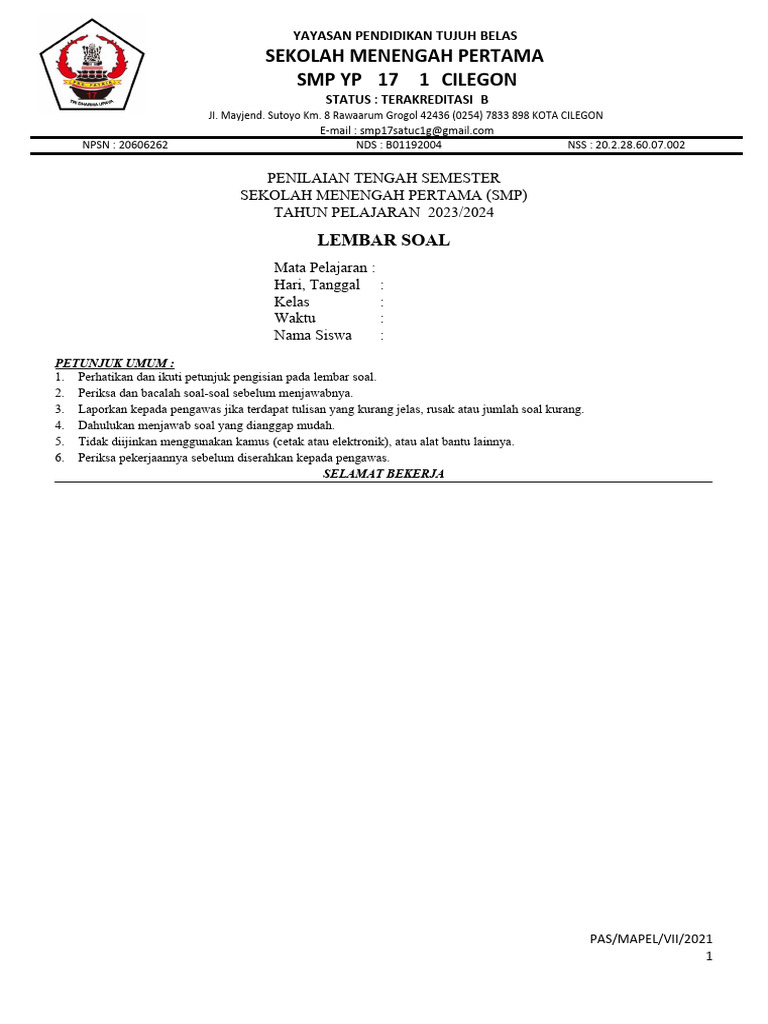 Kop PTS Ganjil 2023-2024 | PDF