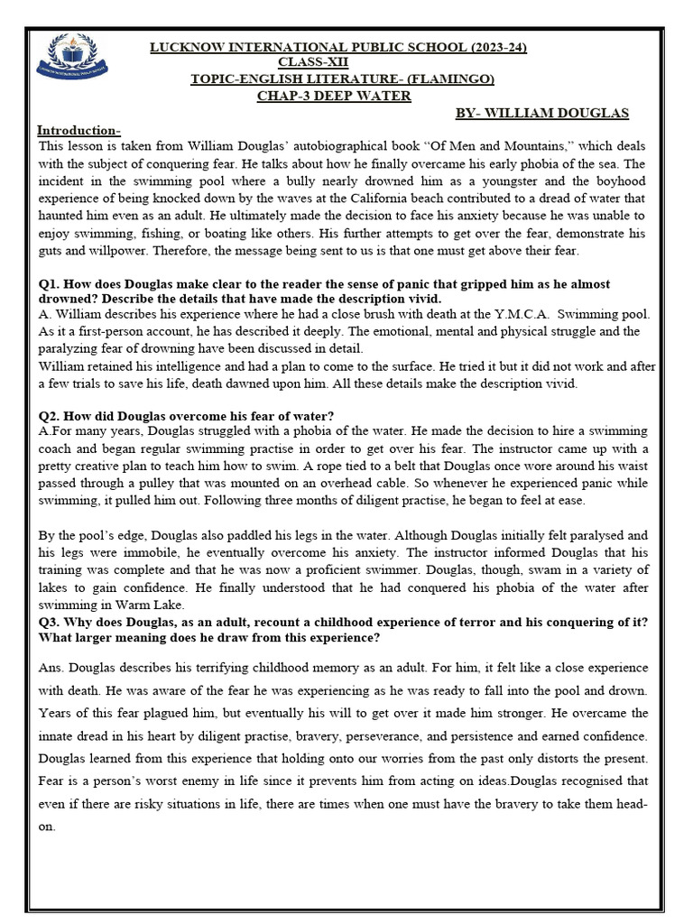 Deep Water Notes | PDF | Swimming | Meaning Of Life