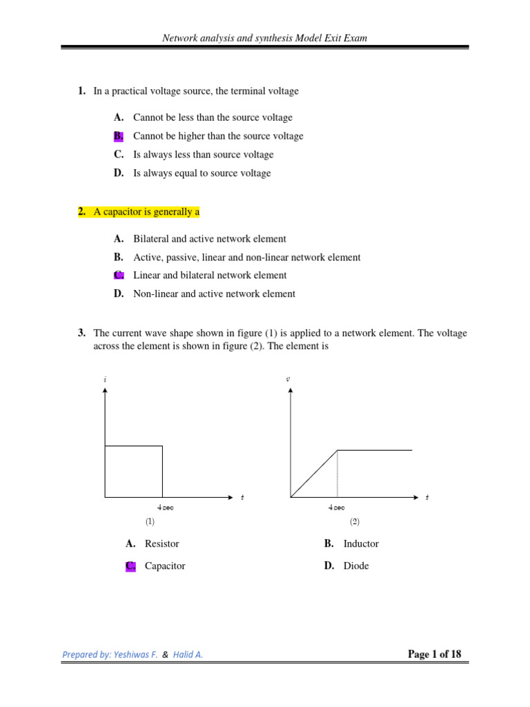 Network Analysis and Synthesis - Model - Exit Exam | PDF | Network ...