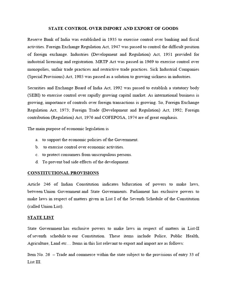 State Control Over Import and Export of Goods | PDF | Tariff | Exports