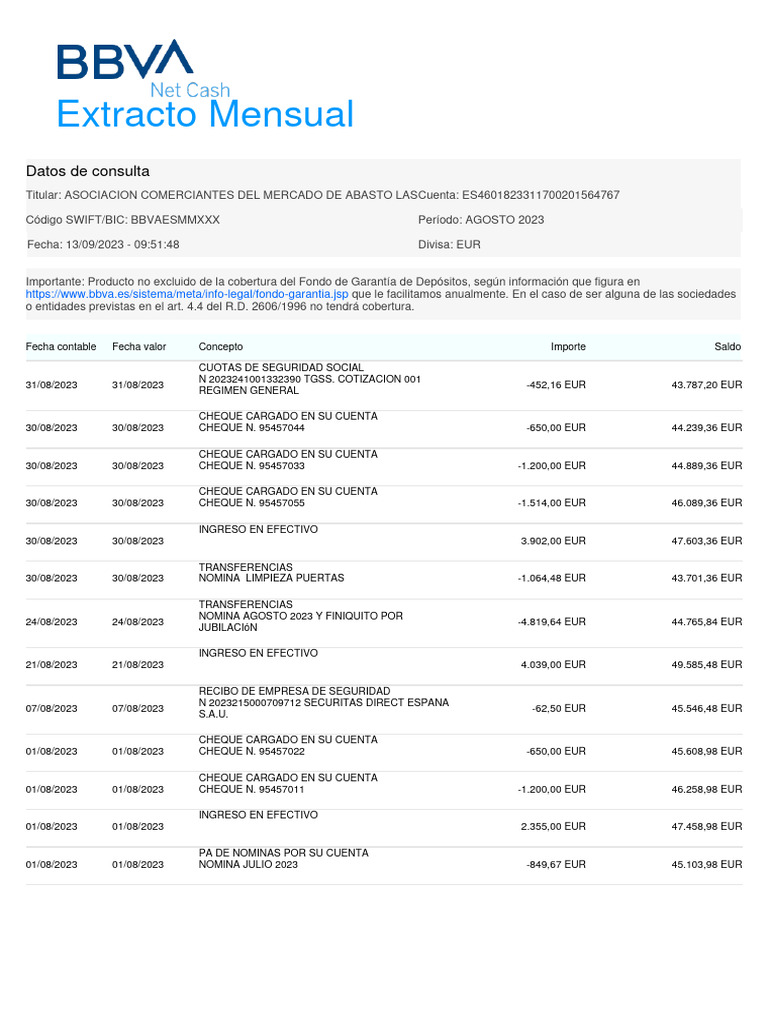 BBVA Lista de Movimientos Agosto | PDF | Economias | Business