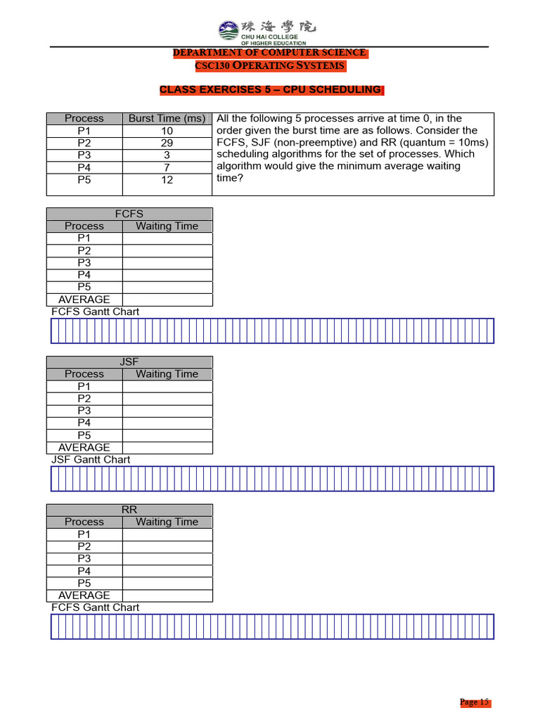 CPU Scheduling Exercise Problem 3 Solution | PDF