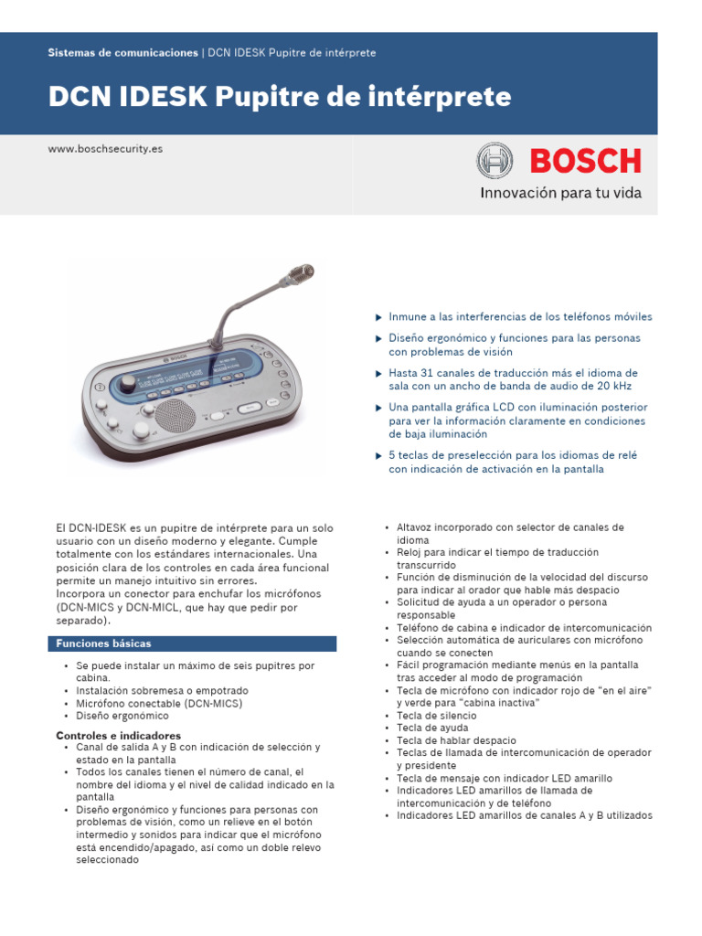 Bosch DCN Idesk | PDF | Micrófono | Altoparlante