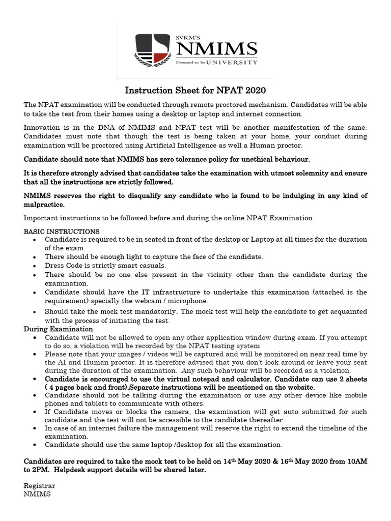 Instruction Sheet For NPAT | PDF | Internet | Desktop Computer