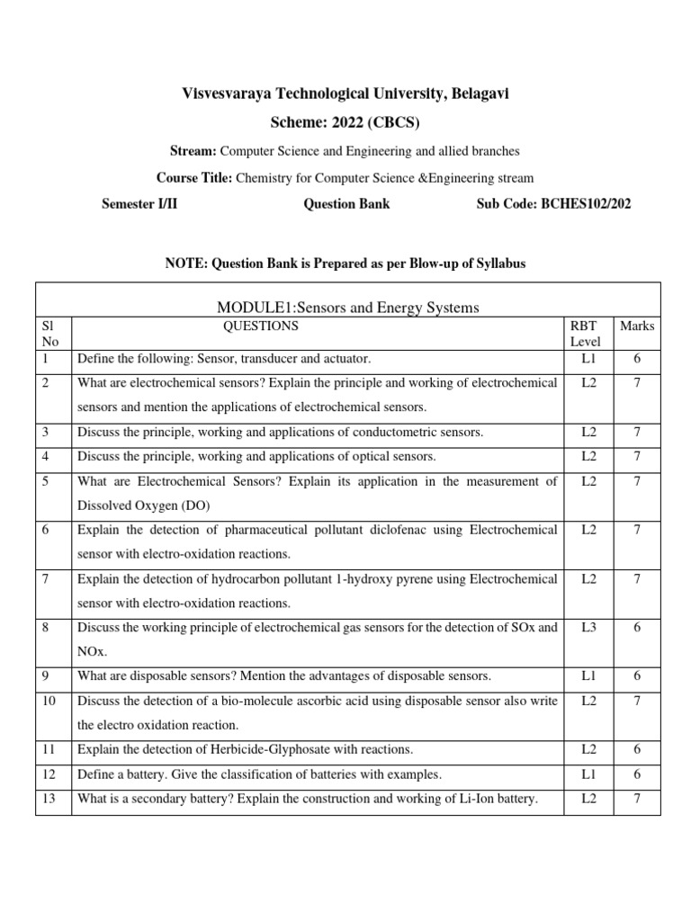 VTU BCHES102 Question Bank | PDF | Corrosion | Oled