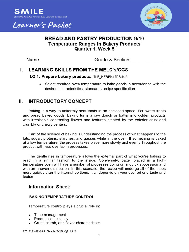 LP5 - RO - TLE HE BPP Grade 9 10 Q1 Edited - Finalized | PDF | Breads | Baking