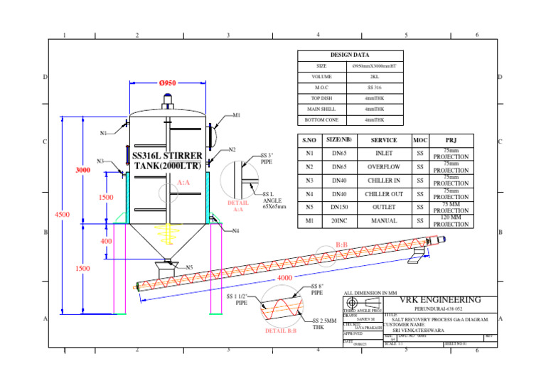 Drawing GA SS 316 Hopper with with Gear Box, Motor & Screw Conveyor ...