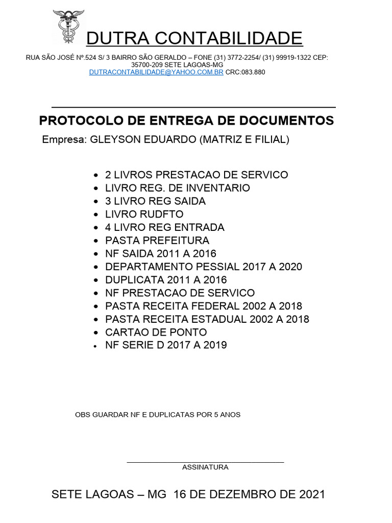 Protocolo de Entrega de Documentos | PDF
