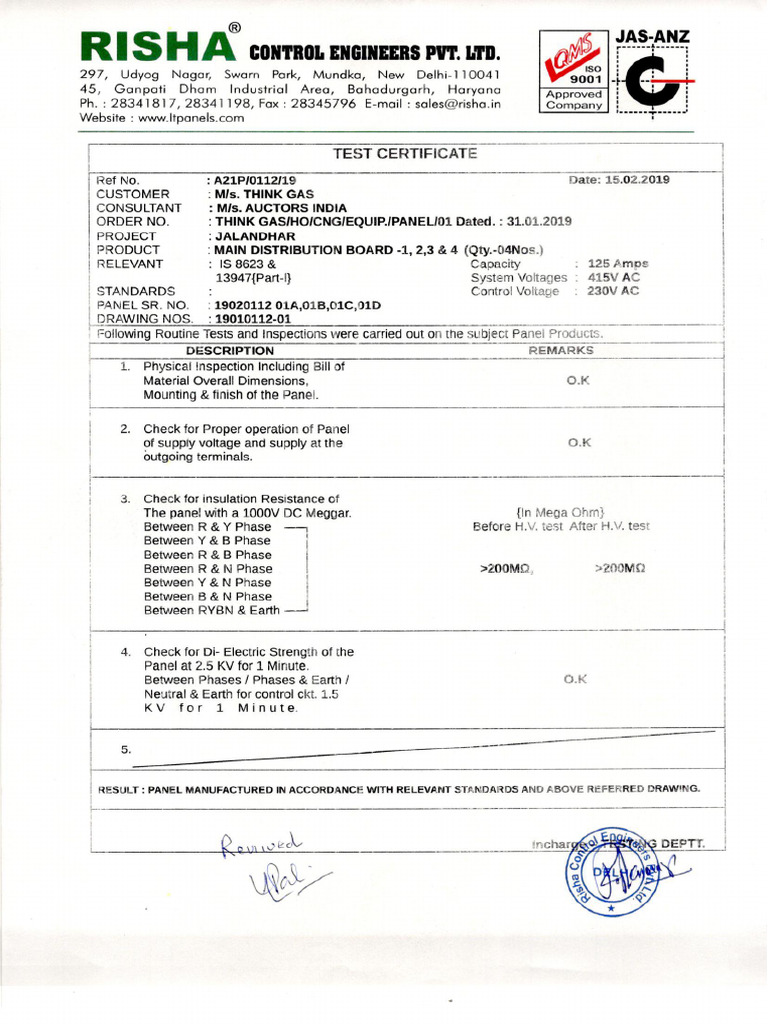 Test Certificates and Inspection Reports Sample | PDF