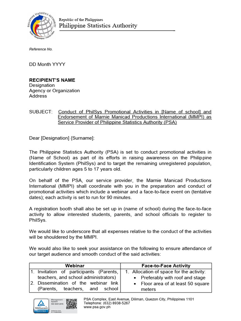 PSA Endorsement for PhilSys Activities | PDF | Social Institutions ...