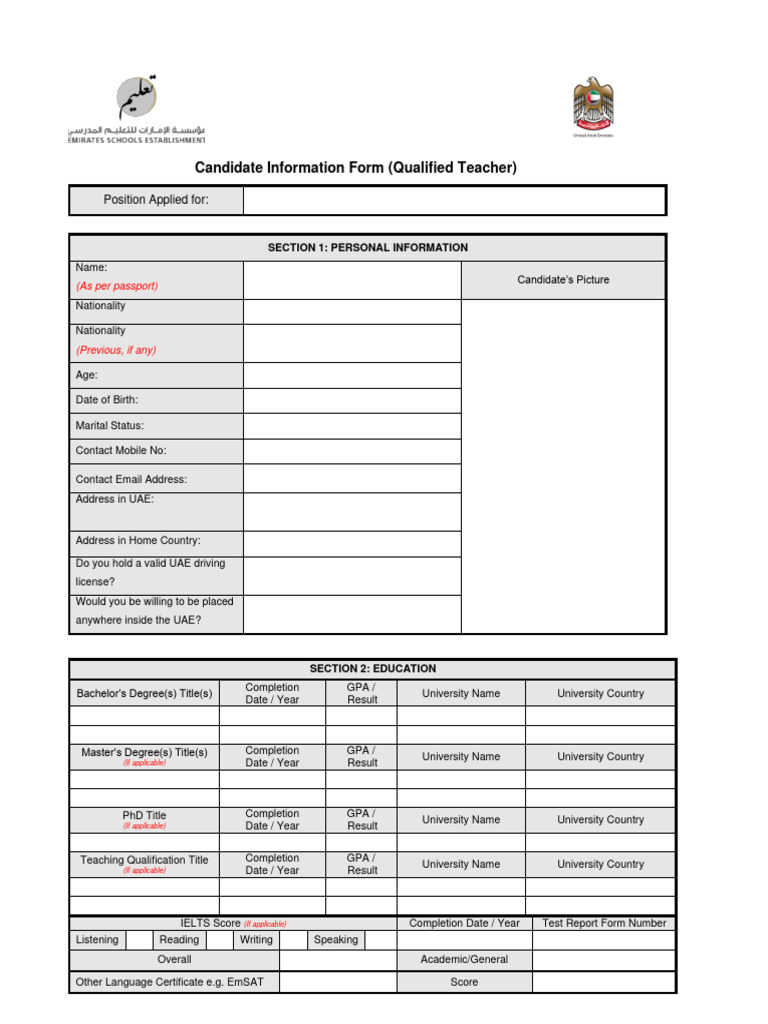 Candidate Informaton Form (ESE) | PDF | Teachers | Academic Degree