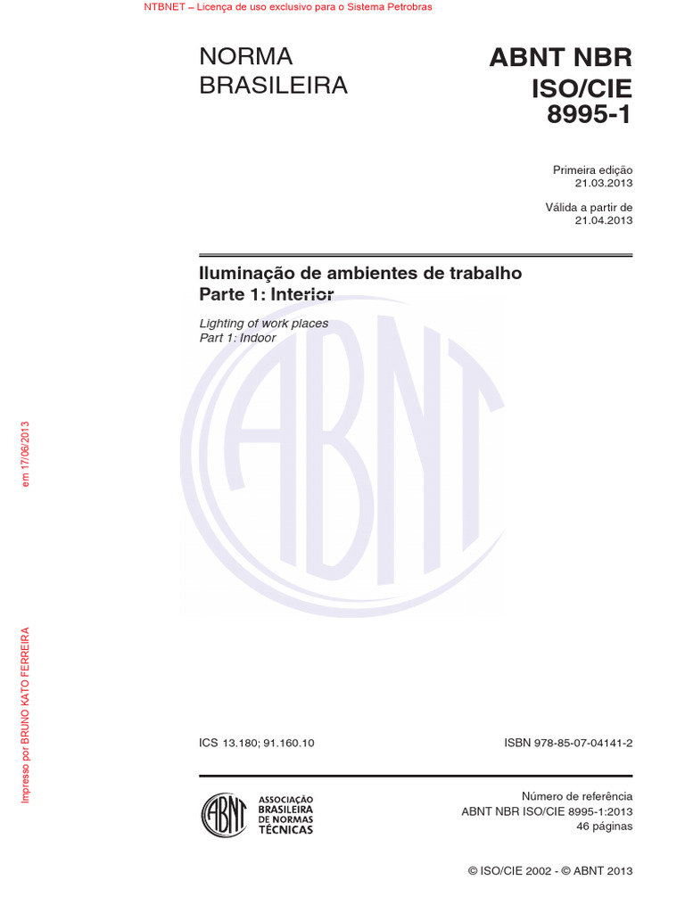 NBR ISO-CIE 8995-1 Iluminação Ambiente de Trabalho - Interior | PDF ...