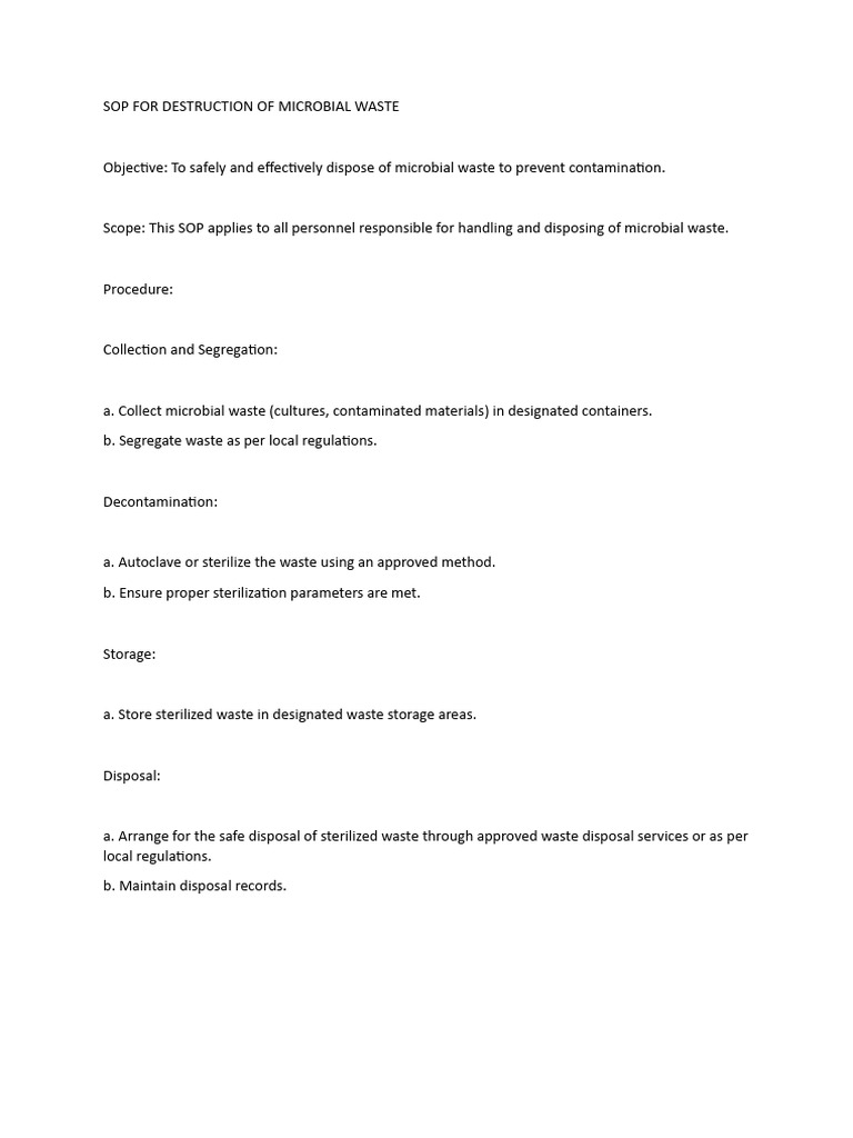 Microbial Waste Disposal SOP | PDF