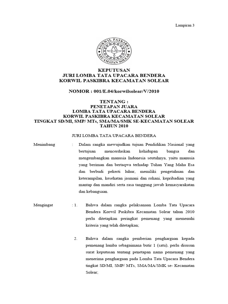 Surat Keputusan Lomba | PDF Surat Keputusan Lomba | PDF