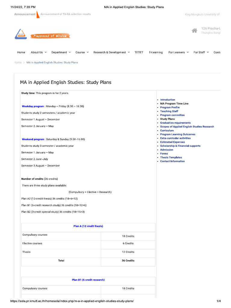 MA in Applied English Studies Study Plans | PDF