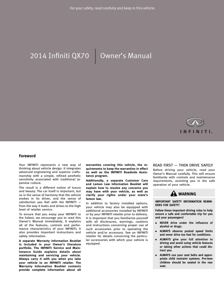 2014 Infiniti QX70 Owner Manual | PDF