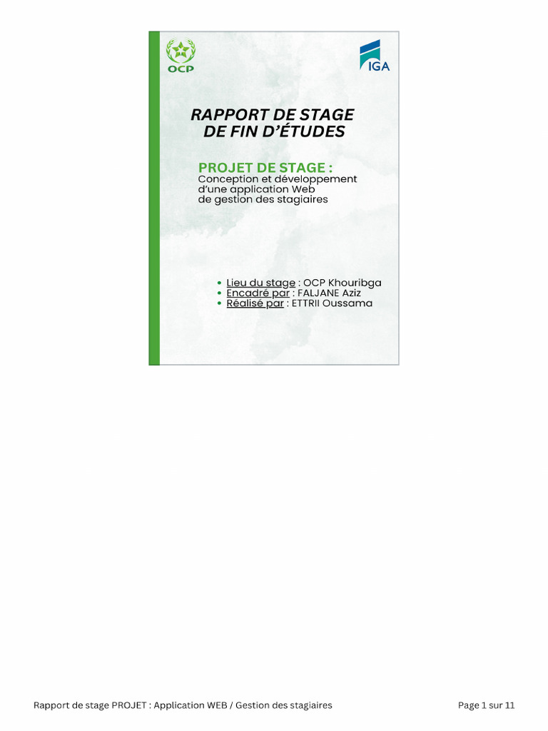 Rapport de Stage PROJET Application WEB Gestion Des Stagiaires | PDF