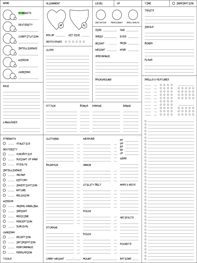 DND 5e Single Sheet Character Sheet v6 | PDF