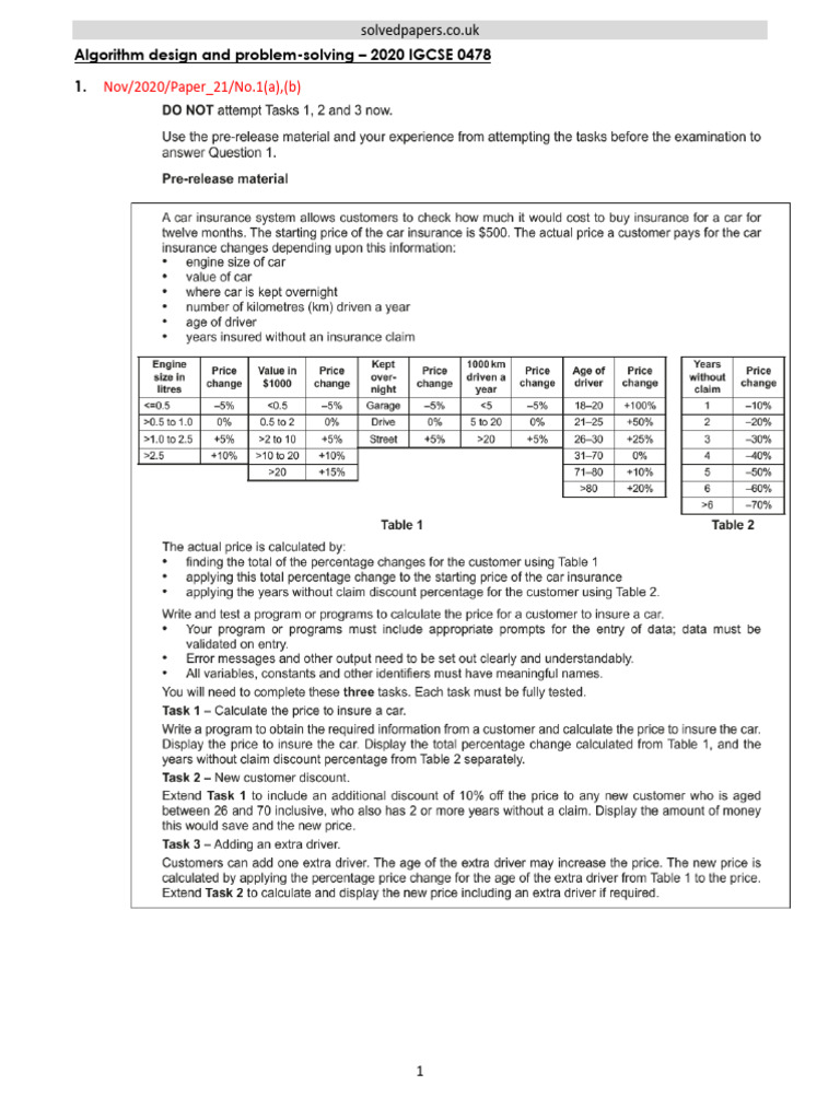 2020 Algorithm Design and Problem Solving IGCSE 0478 | PDF