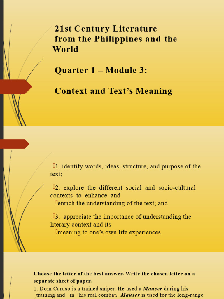 21stCenturyLiterature - Mod3 - Context and Text's Meaning Done | PDF ...