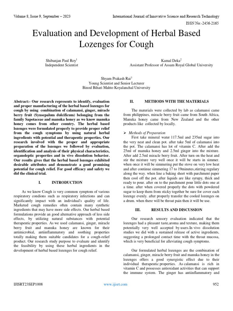 Evaluation and Development of Herbal Based Lozenges For Cough | PDF ...