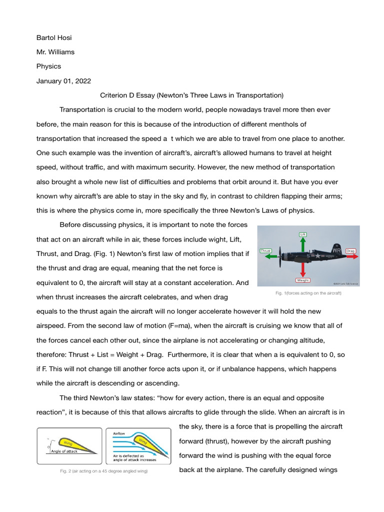 IB MYP Science Essay - Newton's Three Laws in Transportation | PDF ...