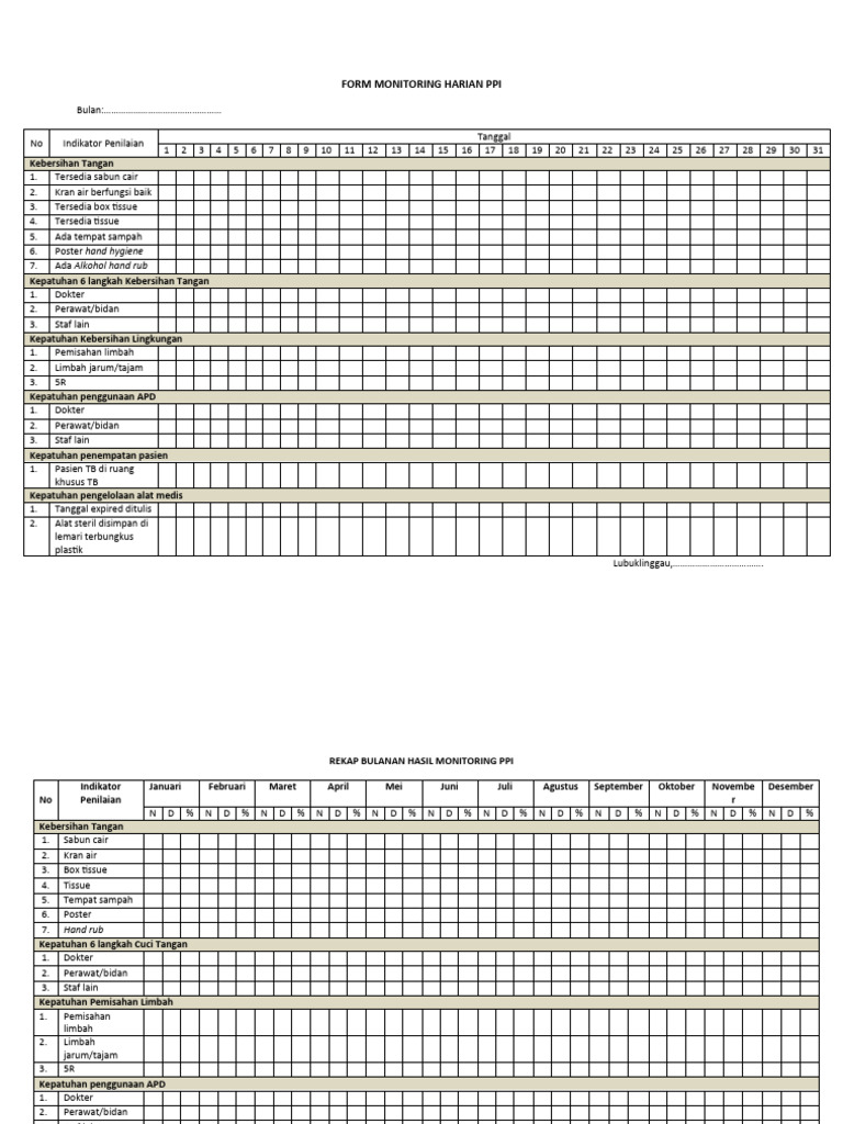 Form Monitoring PPI Harian dan Bulanan | PDF