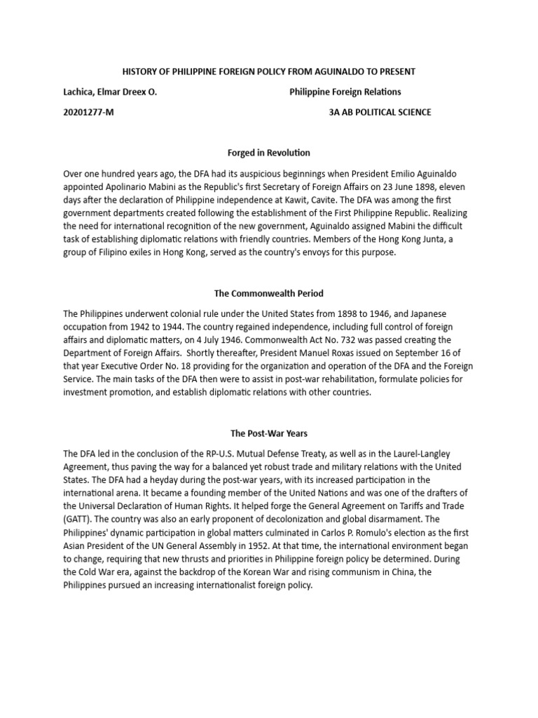 Philippine Foreign Policy History | PDF | Government | Global Politics