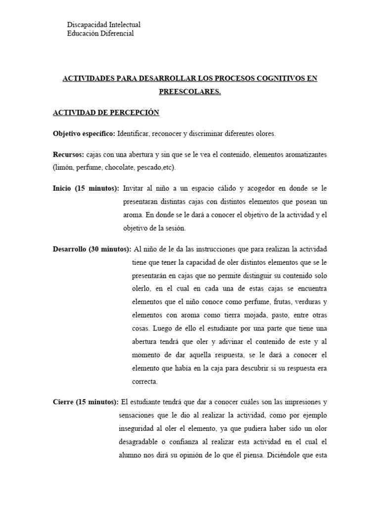 Actividades Para Desarrollar Procesos Cognitivos Pdf