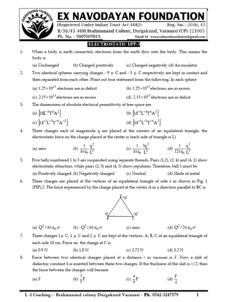 Phy Ex | PDF | Electric Charge | Electrostatics