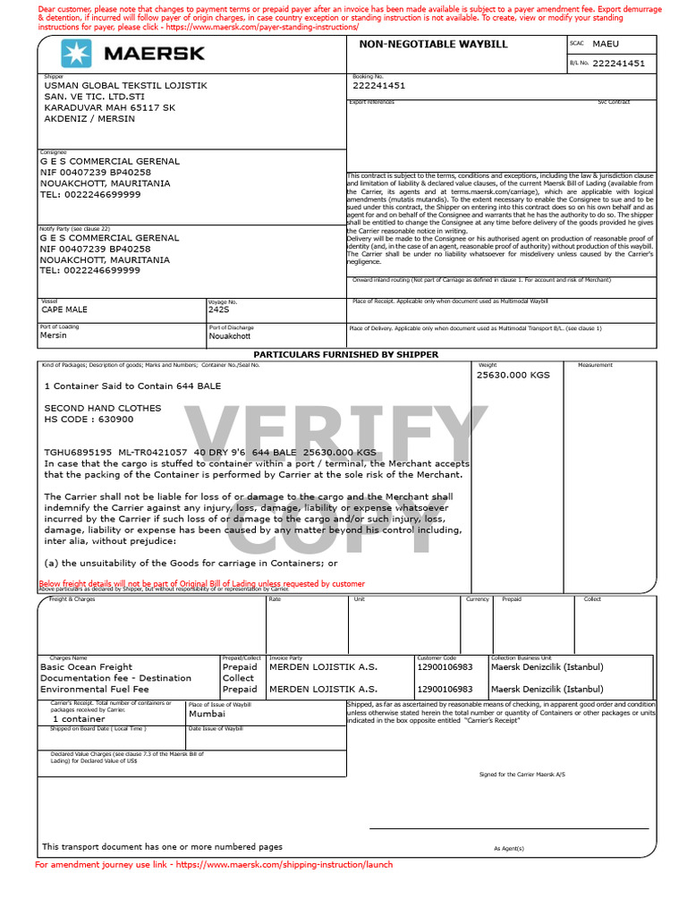 Transport Document | PDF | Cargo | Bill Of Lading