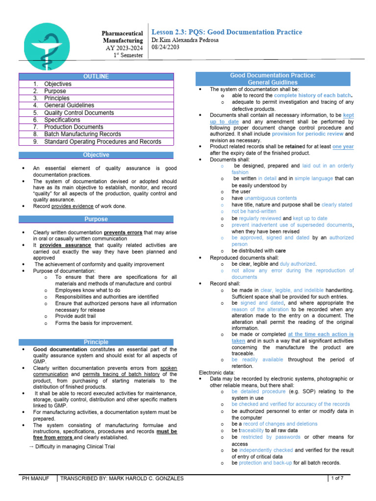 Lesson 2.3-Good Documentation Practice | PDF