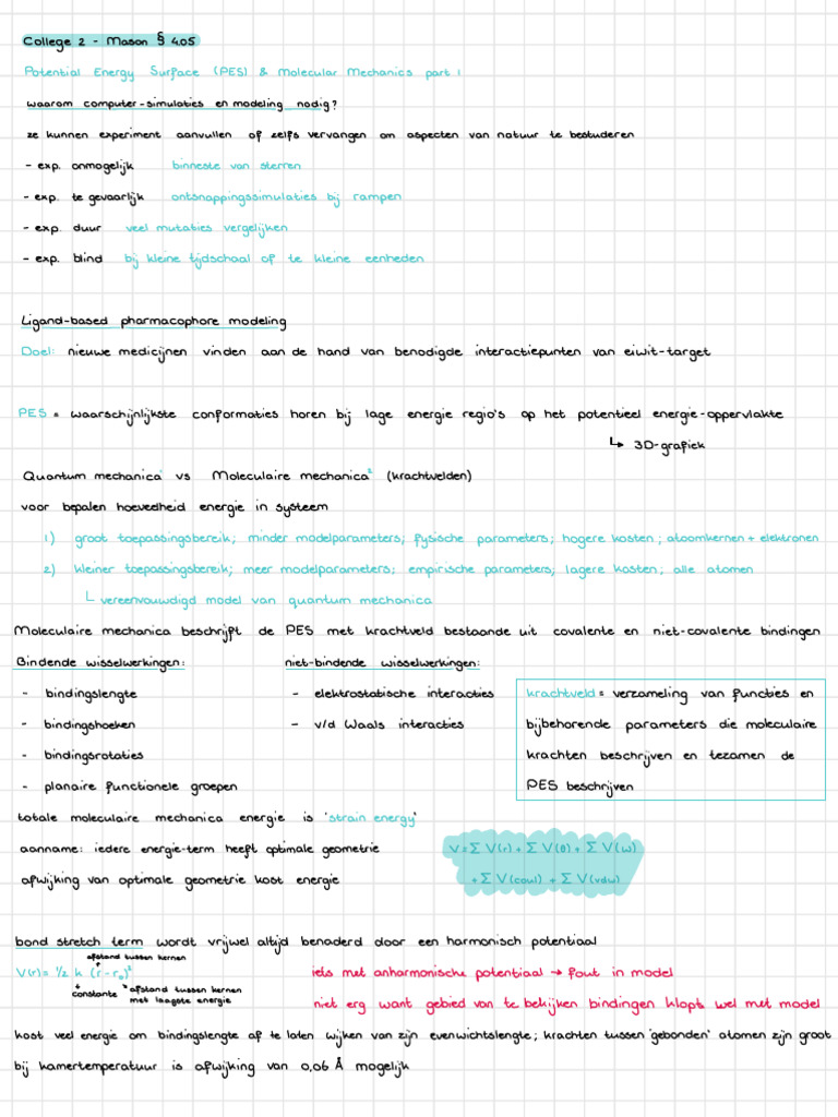 Molecular Moddeling Aantekeningen/Samenvatting | PDF