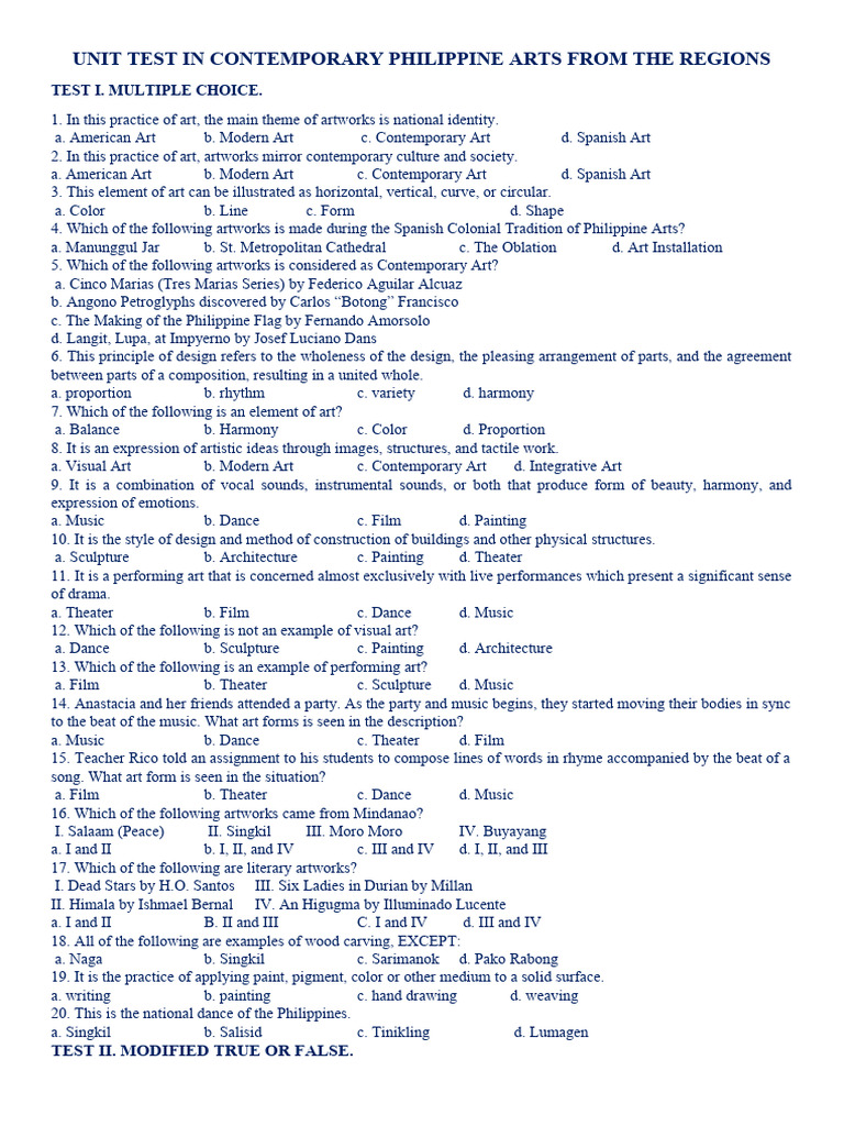 Contemporary Philippine Arts Unit Test | PDF